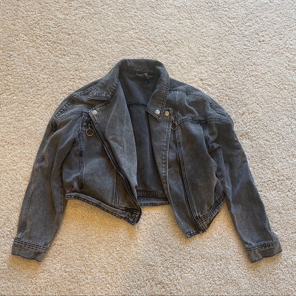 Jackets & Coats | Grey Washed Denim Biker Jacket | Poshmark